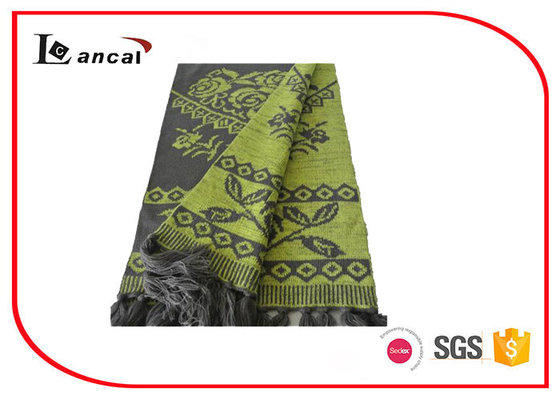 100% Acrylic Green Knitting Patterns Scarf Adults Flower Pattern Jacquard Scarf