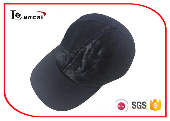 Horsehair six panel baseball cap , all black mens baseball cap with velcro strap