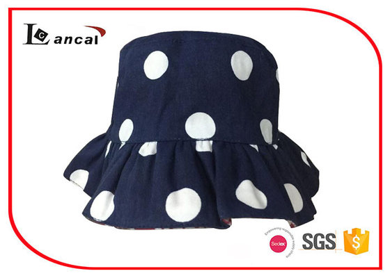 Navy dot printed sun hat , custom bucket hats with cotton twill as material
