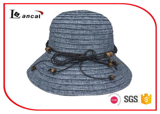 Cotton mix wide brimmed straw hat , womens dark color floppy straw hat