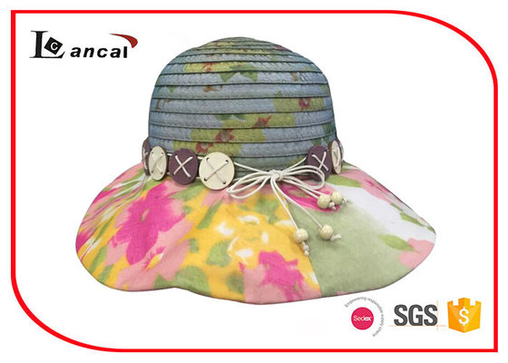 Colorful Polyester Flower Brim Wide Brimmed Straw Sun Hats For Women
