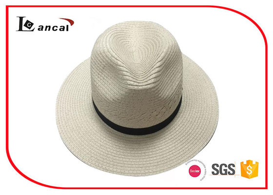 Natural Color Wide Brimmed Straw Hat , 100% Paper Plait Ladies Summer Hats With Black Band