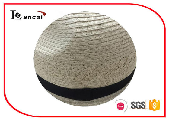 Natural Color Wide Brimmed Straw Hat , 100% Paper Plait Ladies Summer Hats With Black Band