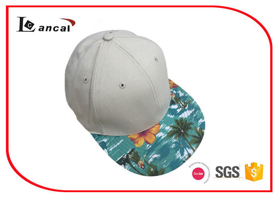 Beige Cotton Twill Baseball Caps Hats , Tropical Style Flat Peak Fitted Ball Caps