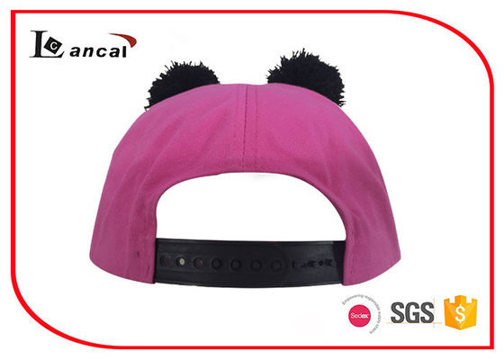 100% Cotton Baseball Fitted Hats , Embroidery Girls Baseball Caps With Black Yarn Pom