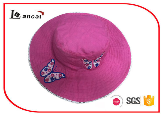 Shoking Pink Butterfly Embroidered Custom Bucket Hats With Dot Lining
