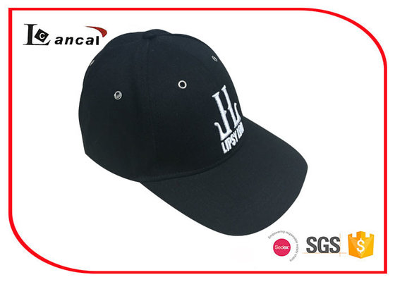 10856 Cotton Twill Baseball Caps Hats , Black Sports Cap With 3D Embroidery
