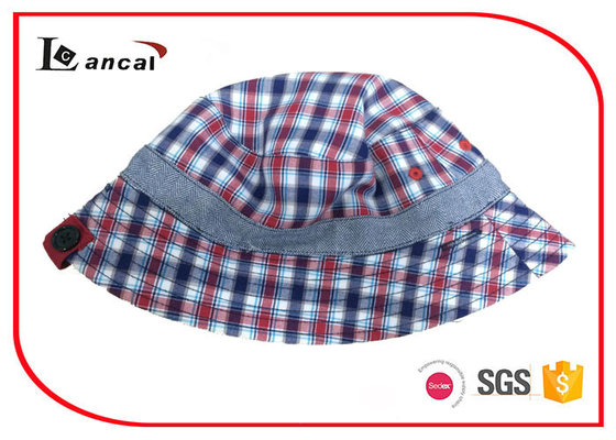 Reversible Fishing Bucket Hat , Check And Herringbone Fisherman Hat With Button