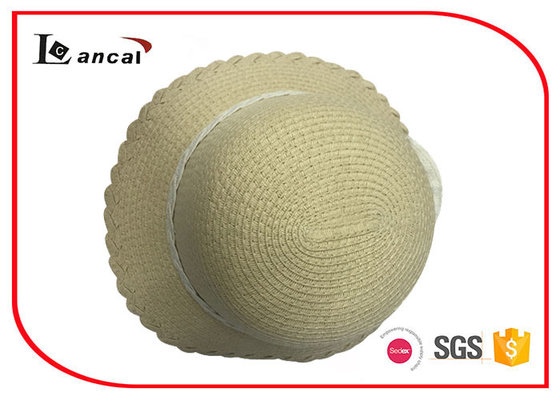 Girls Natural Straw Wide Brim Sun Hat With Crossed Brim And White Flower Band