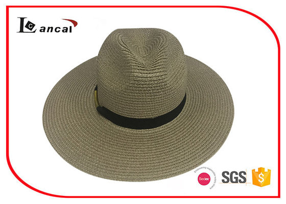 Chocolate Wide Brimmed Straw Hat , 2 cm Black Ribbon Band Womens Summer Hats