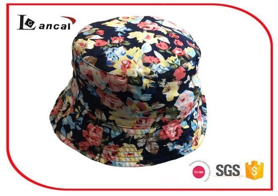 55 cm Cotton Flower Printed Custom Bucket Hats For Girls , Cotton Sheeting Lining