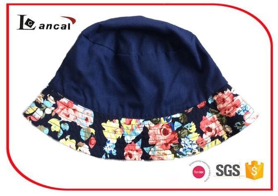 55 cm Cotton Flower Printed Custom Bucket Hats For Girls , Cotton Sheeting Lining