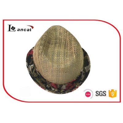 Fashion natural Wide Brimmed Straw Hat , mens floral aop trim seagrass straw hat