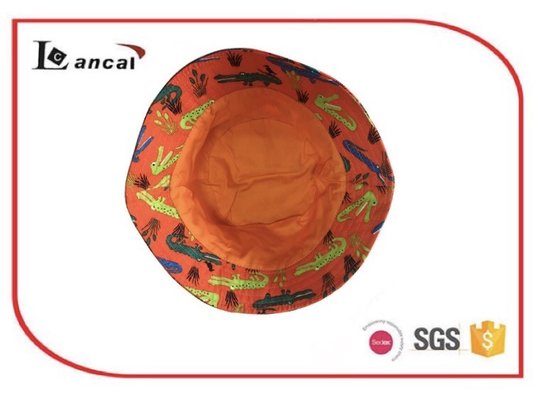 Kids crocodile custom reactive printed bucket hat , orange fisherman bucket hat