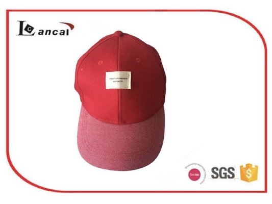 57cm Size Red cotton 6 panel Baseball Caps Hats with woven label for adults