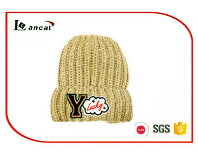 Leisure young  Winter Knit Hats With Patch Embroidered,Add  White Wool