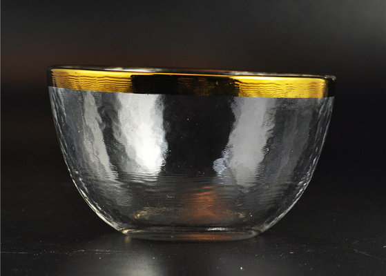 7oz High White Glass Candle Bowl Tealight Holder with Golden Rim