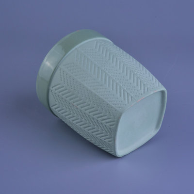 Green color ceramic material candle holder with pattern