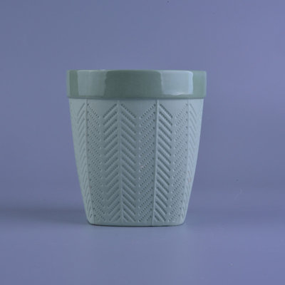 Green color ceramic material candle holder with pattern