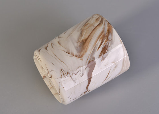 Long Streight Cylinder Candle Holder Ceramic Amber White Mixed Marble Effect