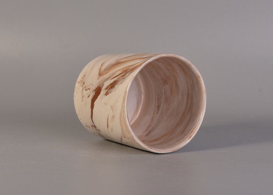 Long Streight Cylinder Candle Holder Ceramic Amber White Mixed Marble Effect