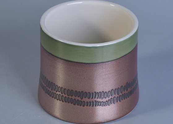 Brown Glazed Candle Holders Ceramic Circles Green Top Home Decor