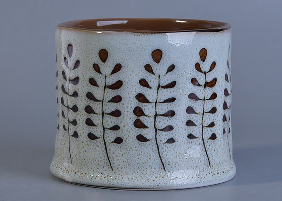 12 Oz Transmutation Glazed Ceramic Candle Holder Hand Painted Flower Design