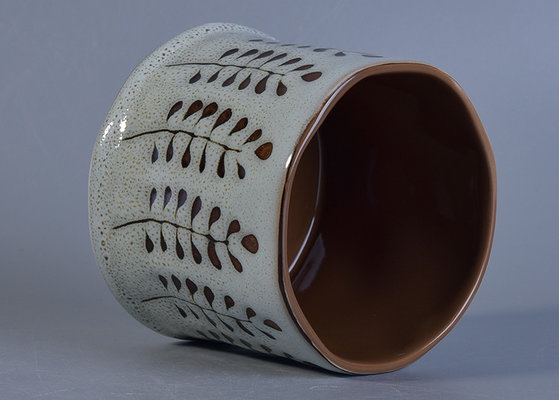 12 Oz Transmutation Glazed Ceramic Candle Holder Hand Painted Flower Design