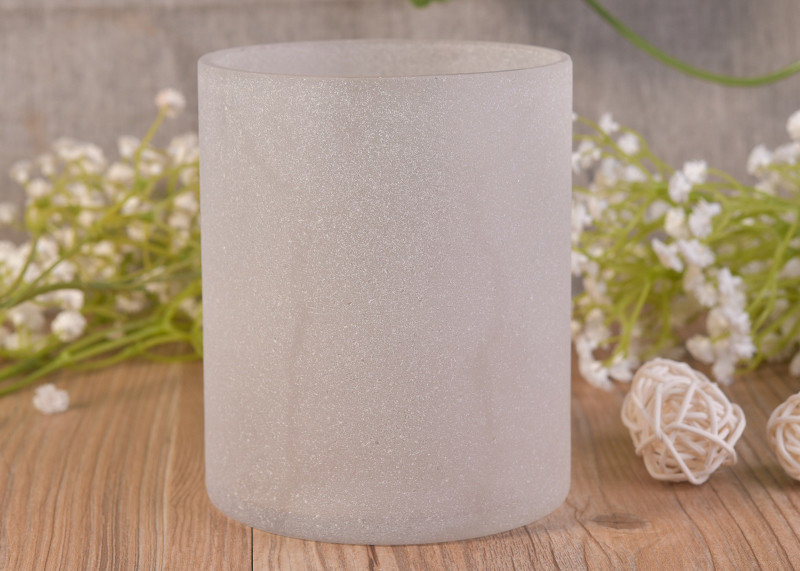 Vertical Sandblasted Glass Candle Holders Cylinder Straight Walled Glass Candle Cups