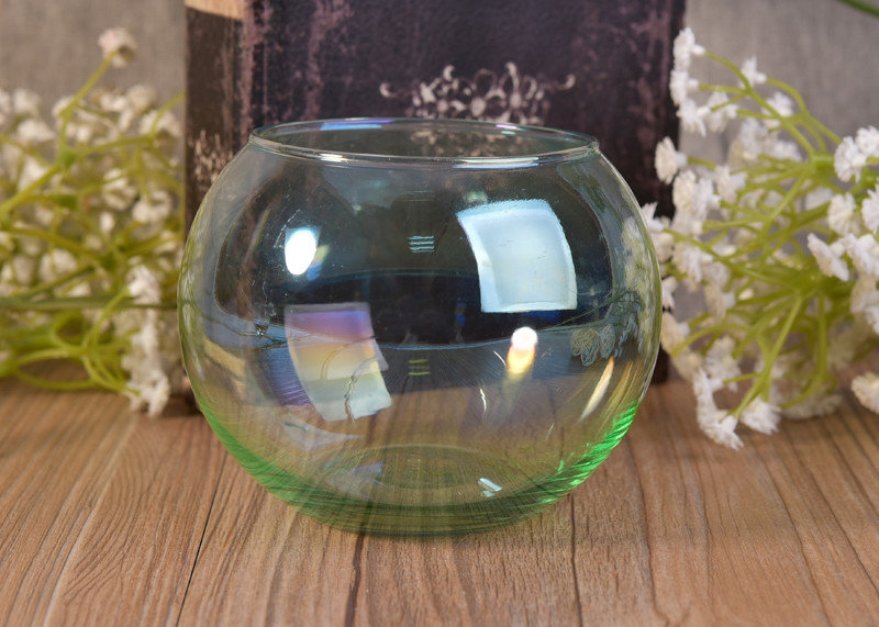 Decorative Iridescent Light Green Glass Candle Holder For Home , Bar , Party