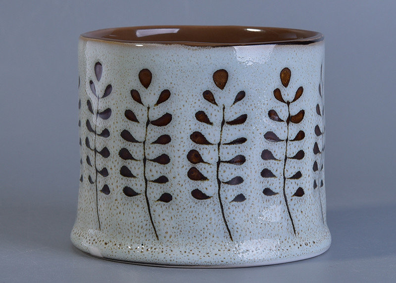 12 Oz Transmutation Glazed Ceramic Candle Holder Hand Painted Flower Design