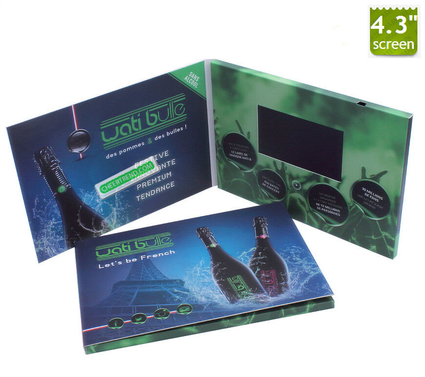 2017 Newest UV printing brochure 4.3 inch TFT lcd video greeting card, lcd video cards, video brochure card