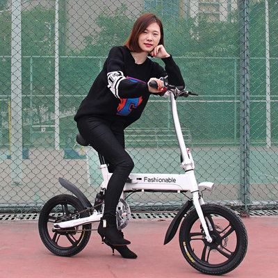 16 Inch Size Folding Electric Bike Black / White Color Easy To Fold For Adult