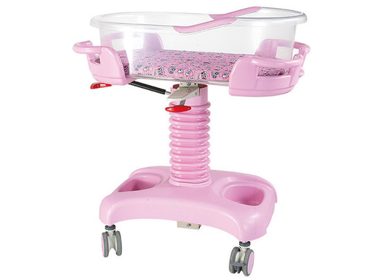 Pink Color Hospital Baby Bed Transparent Basin Height Adjustable By Gas Spring