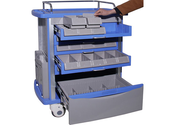 Easy Cleaning Plastic Medical Trolley , Emergency Medicine Trolley Moving Smoothly