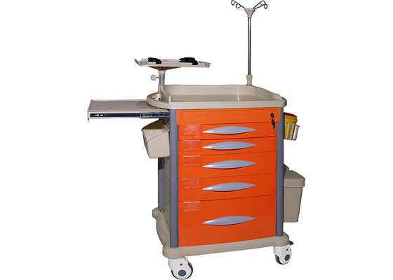 5 Drawers Plastic Medical Trolley Cart IV Pole Specially For Emergency Room