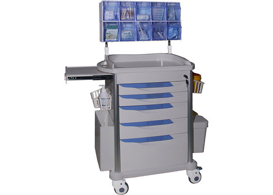 Adjustable 10 Bins ABS Anesthesia Cart , Medical Storage Carts With Wheels