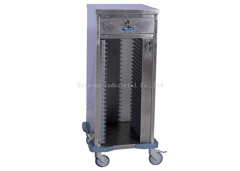 Single / Double Rows Stainless Steel Medical Trolley For Hospital Patient Record Storage