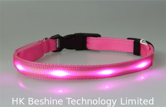 Comfortable Pink LED Flashing Pet Collar Safety Necklace / Light Up Collars For Dogs