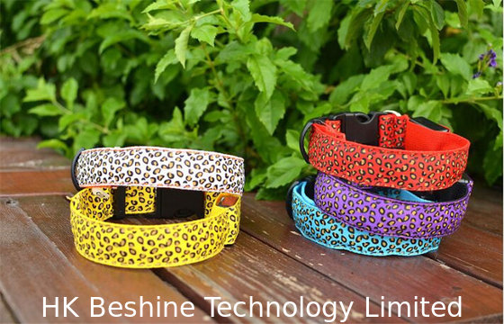 Leopard Printed Blue Lighting Led Dog Collars S M L Size Adjustable