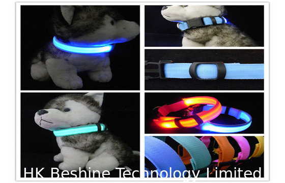 Personalized LED Nylon Webbing Glow Pet Collar , LED Dog Collar Lights