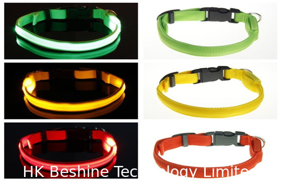 Personalized LED Nylon Webbing Glow Pet Collar , LED Dog Collar Lights