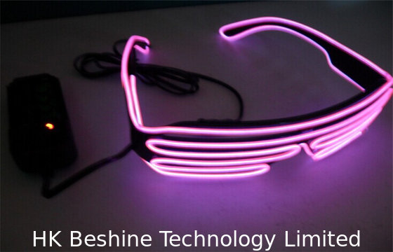 Pink Light Illuminated El Wire Sunglasses Festival Head - Wear With 2AAA Battery Pack