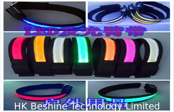Adult LED Pink Glow Bracelets , PVC Light Guide & Nylon Reflective Lighted Arm Belt