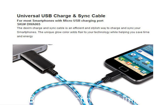 4 To 5.9 Feet EL LED Flowing Light Up USB Charging Cable For Iphone 6 / 6S / 5 / 5S