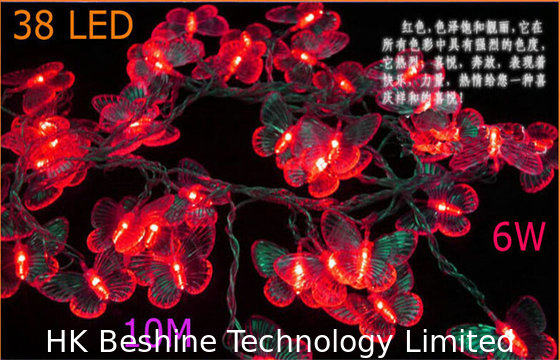 Holiday Decorative 10m RGB LED String Lights 38pcs , Indoor Butterfly String Lights
