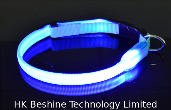 Custom Pure LED Flashing Pet Collar 100% Nylon Webbing With 140mAh rechargeable