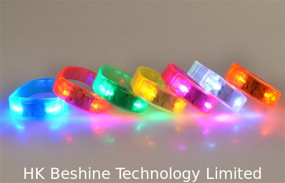 Green PS PVC LED Flashing Bracelet With Button Switch Control