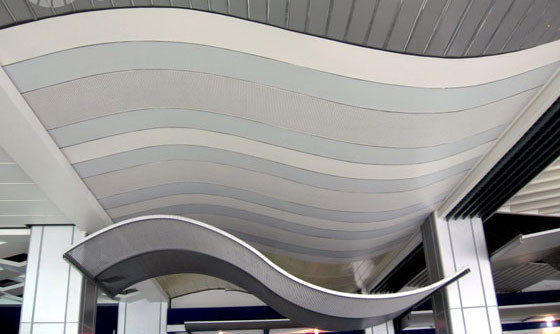 Sound Absorbing Fiberglass Wool Flexible Curved Ceiling Panels 600 * 1200 mm For Halls