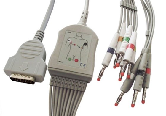 ECG / EKG Cable 10 / 12 Leads 15 Pin Connector IEC / AHA Din3.0 End Fukuda Denshi
